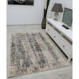 Vimoda - Teppich Beige Grau Creme Abstrakt Vintage Look Wohnzimmer Kurzflor Designer Teppich ,120x170 cm