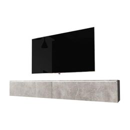 Selsey - TV-Lowboard kane in Betonoptik Matt, hängend/stehend, modern, 2 Klappen, weiße LED-Beleuchtung, 180 cm