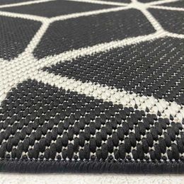 Vimoda - Teppich Rauten Muster In- und Outdoor Tauglich Robuster Flachgewebe 100% Polypropylen Schwarz,Ø 160 cm Rund