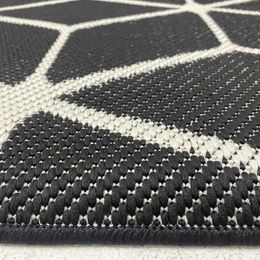 Vimoda - Teppich Rauten Muster In- und Outdoor Tauglich Robuster Flachgewebe 100% Polypropylen Schwarz,160x220 cm