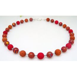 traumschmuck Perlenkette 116b Halskette Perlen Malachit Lava bunt rot ocker/orange türkis (Geschenk