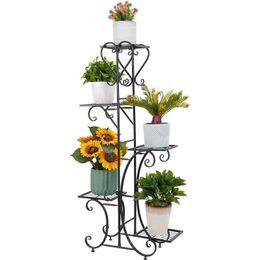 Blumentreppe mit 5 Ablagen Blumenständer Blumenregal Metall für innen und außen Garten Balkon, 116 x 57 x 25 cm