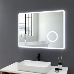 Led Badspiegel 80x60cm Badezimmerspiegel mit Beleuchtung mit 3X Vergrößerung und Touch-Schalter, Lichtspiegel Kaltweiß 6500K - Meykoers