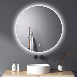 Led Badspiegel Rund 70 cm Wandspiegel Badezimmerspiegel mit Touch-Schalter mit Beleuchtung Kaltweiß 6500K - Meykoers