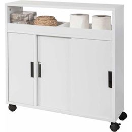 BZR02-W Nischenschrank mit offener Ablage Badrollwagen Seitenschrank Badezimmerregal Badschrank mit Rollen weiß bht ca.: 70x71x20cm - sobuy