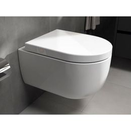 Aqua Bagno - Spülrandlose Toilette Wand-WC inkl.abnehmbaren WC-Sitz mit Softclose-Absenkautomatik kurz