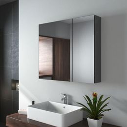 Spiegelschrank mit Spiegel unsichtbarer Griff Wandspiegel mit Badschrankmit höhenverstellbarem badezimmerschrank Laminat (Grau, 75x65cm) - Emke