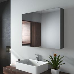 Spiegelschrank mit Spiegel unsichtbarer Griff Wandspiegel mit Badschrankmit höhenverstellbarem badezimmerschrank Laminat (Grau, 85x65cm) - Emke
