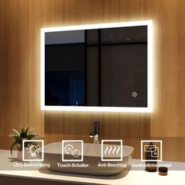 Badspiegel 80x60cm Wandspiegel mit Beschlagfrei, Badezimmerspiegel mit led Beleuchtung, Badezimmerspiegel mit Touch, Kaltweiß Beleuchtung - Meykoers