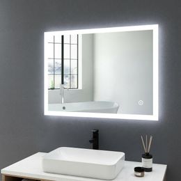 Badspiegel led mit Beleuchtung und Beschlagfrei 80x60cm Badezimmerspiegel mit Dimmbar, Touch, Warmweiß /Kaltweiß /Neutral 3000K/6500K/4000K - Meykoers