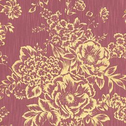 Blumen Tapete Profhome 306576 Textiltapete strukturiert mit floralen Ornamenten glänzend gold rot 5,33 m2 - gold