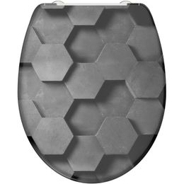 Schütte Wc Sitz grey hexagons, Duroplast Toilettendeckel mit Absenkautomatik und Schnellverschluss, Klobrille, Toilettensitz - Motiv