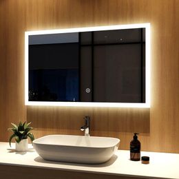Badspiegel mit LED-Beleuchtung 100x60cm Badezimmerspiegel mit Touchschalter, 3 Lichtfarben, Kaltweiß/Warmweiß/Neutral Licht - Meykoers