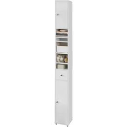 BZR34-W Badezimmer Hochschrank mit 5 Fächern Badschrank Badregal mit 1 Schublade und Türen Weiß bht ca: 20x180x20cm - sobuy