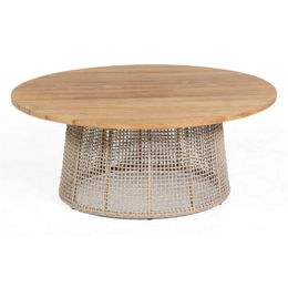 Lounge-Tisch Couture ø 100 cm Teak/Aluminium mit Polyrope white-shell Loungetisch Beis - SonnenPartner