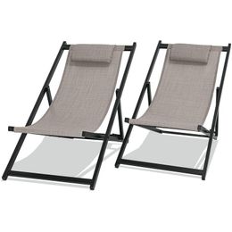 FRANKYSTAR Mezzaluna - Set aus 2 klappbaren Liegestühlen aus Aluminium und Textilene. Design-Gartenliege mit 4-fach verstellbarer Rückenlehne in Hellgrau