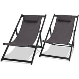 FRANKYSTAR Mezzaluna - Set aus 2 klappbaren Liegestühlen aus Aluminium und Textilene. Design-Gartenliege mit 4-fach verstellbarer Rückenlehne anthrazit