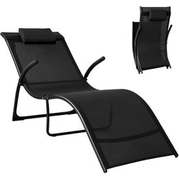 OGS45-SCH Sonnenliege klappbar Gartenliege Relaxstuhl Liegestuhl mit Kopfkissen Klappliege Schwarz Belastbarkeit 150 kg bht ca: 60x69x173cm - sobuy