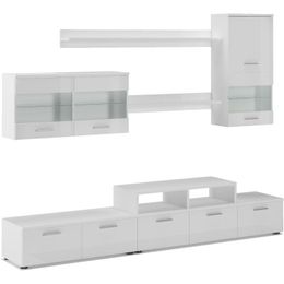 Skraut Home - Möbel tv - Möbel set- Glanzlack Wohnwand, Wohnzimmer, Wohnzimmerschrank, Anbauwand, Esszimmer mit LEDs, weiß matt und weiß lackiert,