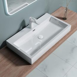 Bth 76,5x42x10 cm Design Waschbecken Colossum06 aus Gussmarmor Waschtisch Waschplatz Aufsatzwaschbecken - weiß