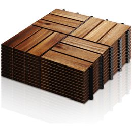 33 Stück Holzfliesen aus Akazienholz Balkonfliesen Terrassenfliesen, Bodenbelag mit Drainage, Fliese Leicht verlegbar(12 Latten 5 m²) - Swanew