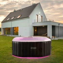 Arebos - Whirlpool mit led Beleuchtung Aufblasbar In- & Outdoor 154x154 cm 4 Personen 110 Massagedüsen mit Heizung 600 Liter Inkl. Abdeckung Bubble