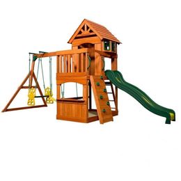Spielturm Holz Atlantic Stelzenhaus für Kinder mit Rutsche, Schaukel, Kletterwand xxl Spielhaus / Kletterturm für den Garten - Braun - Backyard