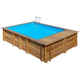 Holz Pool Madeira, Aufstellpool 620 x 420 x 136 cm, Einbaupool rechteckig, inkl. Sandfilteranlage, Folie und Leiter, Schwimmbecken - Braun - POOLCREW
