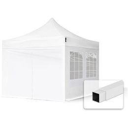 3x3 m Faltpavillon, economy Stahl 30mm, Seitenteile mit Sprossenfenstern, weiß - weiß