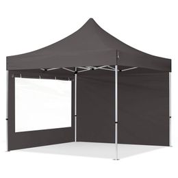 3x3 m Faltpavillon professional Alu 40mm, Seitenteile mit Panoramafenstern, dunkelgrau - dunkelgrau