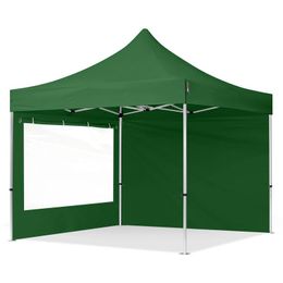 3x3 m Faltpavillon professional Alu 40mm, Seitenteile mit Panoramafenstern, dunkelgrün - dunkelgrün