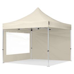 3x3m Faltpavillon professional Alu 40mm, Seitenteile mit Panoramafenstern, creme - crème