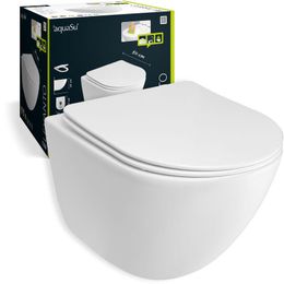 aquaSu Spülrandloses Wand wc Set Levanto, Design Hänge wc, Tiefspüler, Keramik, Abgang waagerecht, Slimline WC-Sitz mit Absenkautomatik, Duroplast