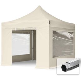 3x3 m Faltpavillon professional Alu 40mm, Seitenteile mit Panoramafenstern, creme - crème