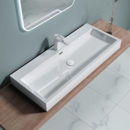 Bth 100x42x10cm Design Waschbecken Colossum06 aus Gussmarmor Waschtisch Aufsatzwaschbecken Hängewaschbecken - Weiß - Doporro