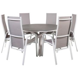 ebuy24 Copacabana Gartenset Tisch Ø140cm und 6 Stühle rec Copacabana weiß, grau, cremefarben. - Weiß