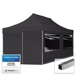 3x6 m Faltpavillon, economy Alu 32mm, Seitenteile mit Panoramafenstern, schwarz - schwarz