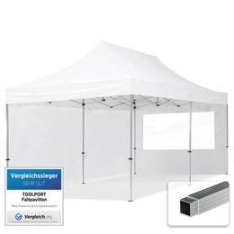 3x6 m Faltpavillon, economy Alu 32mm, Seitenteile mit Panoramafenstern, weiß - weiß