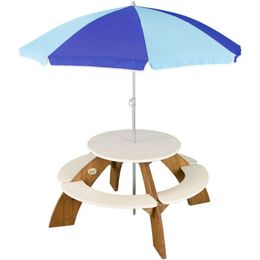 Orion Picknicktisch für Kinder aus Holz Runder Kindertisch mit Sonnenschirm für den Garten in Braun & Weiß - Braun - AXI