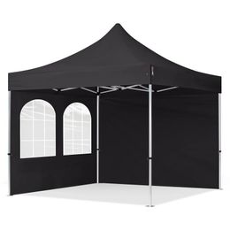 3x3 m Faltpavillon professional Alu 40mm, Seitenteile mit Sprossenfenstern, schwarz - schwarz