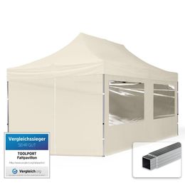 3x6 m Faltpavillon, economy Alu 32mm, Seitenteile mit Panoramafenstern, creme - crème