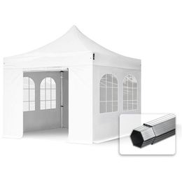 3x3 m Faltpavillon professional Alu 40mm, Seitenteile mit Sprossenfenstern, weiß - weiß