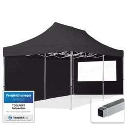 3x6 m Faltpavillon, economy Alu 32mm, Seitenteile mit Panoramafenstern, schwarz - schwarz