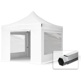 3x3 m Faltpavillon, professional Alu 40mm, feuersicher, Seitenteile mit Panoramafenstern, weiß - weiß