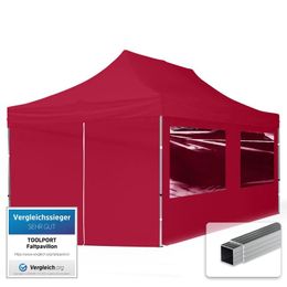 3x6 m Faltpavillon, economy Alu 32mm, Seitenteile mit Panoramafenstern, rot - rot