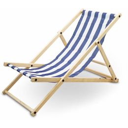 BITUXX Liegestuhl Sonnenliege Gartenliege Holzliege Strandliegestuhl Campingstuhl Holz Klappbar (Blau/Weiß Gestreift)