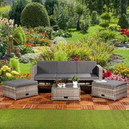 Mucola Polyrattan Sitzmöbel Set Sofa Tisch 2 Hocker grau Lounge Gartenset Rattanmöbel