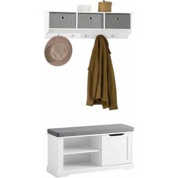 Wandgarderobe-Set Flurset Flurmöbel Schuhbank mit Sitzfläche Flurgarderobe FSR84-W+FRG282-W - sobuy