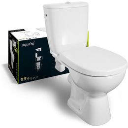 aquaSu - WC-Kombination Rivera Spülrandloses Stand-WC Tiefspüler Abgang waagerecht Duroplast WC-Sitz mit Absenkautomatik Spülkasten mit