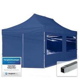 3x6 m Faltpavillon, economy Alu 32mm, Seitenteile mit Panoramafenstern, blau - blau